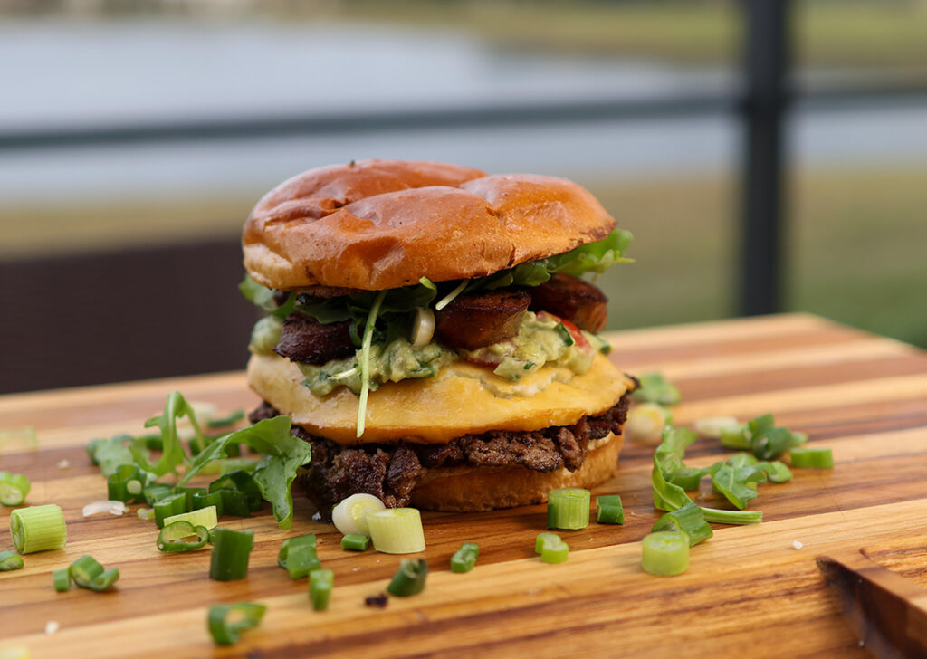 Ninja Woodfire Smoked Smash Burgers with Chorizo & Avocado - Dad Got This